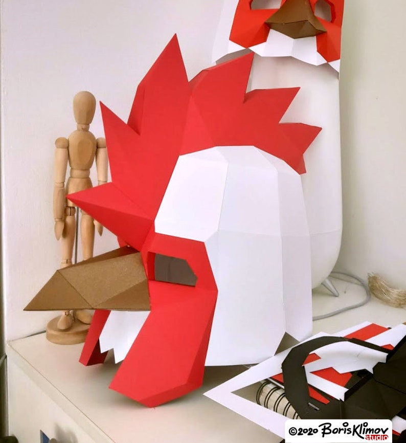 Rooster DIY 3d Paper Head Mask Pattern Digital Layout PDF - Etsy