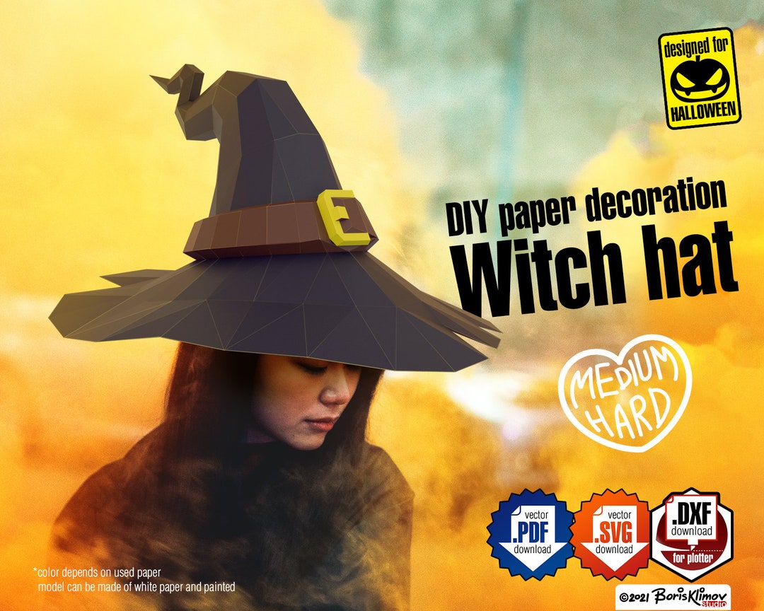 Witch Hat. Halloween 3d Paper Props, DIY Papercraft Layout, Digital ...