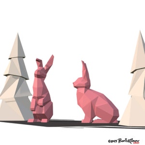 Rabbit and Bunny, Paper 3d Sculpture, DIY Layout Pattern. Decor Figures ...