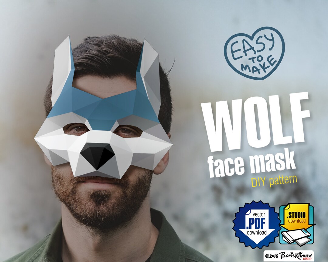 Wolf DIY 3d Paper Face Mask Pattern, Digital Layout - Etsy