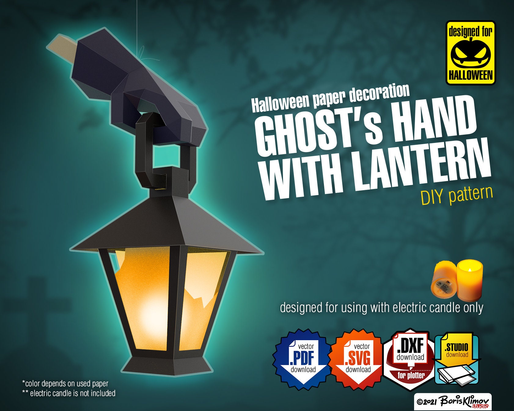 Ghost's Hand With Lantern. Halloween 3d Paper Decoration, DIY ...