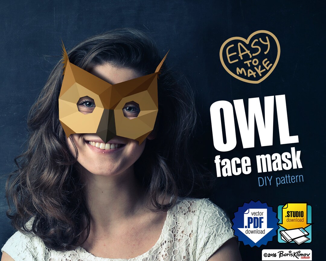 Owl DIY 3d Paper Face Mask Pattern, Digital Layout - Etsy