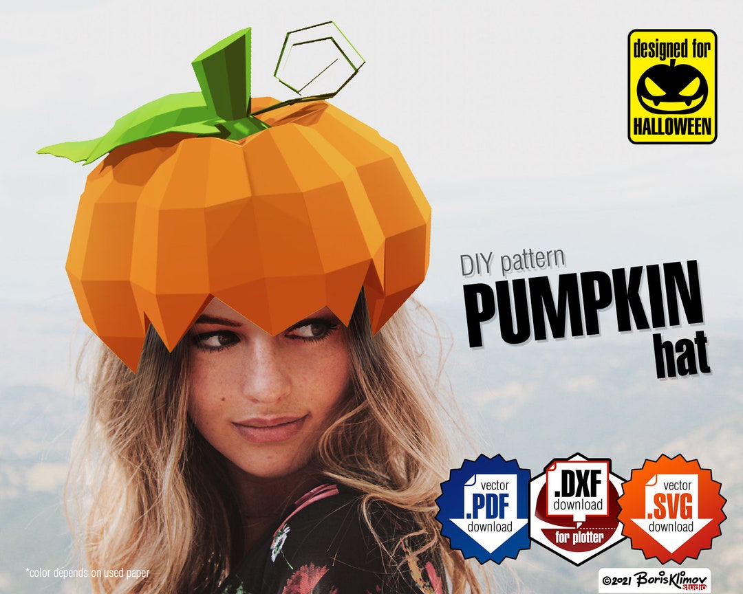 Pumpkin Hat. Halloween Paper Decoration, DIY Papercraft Layout, Digital ...