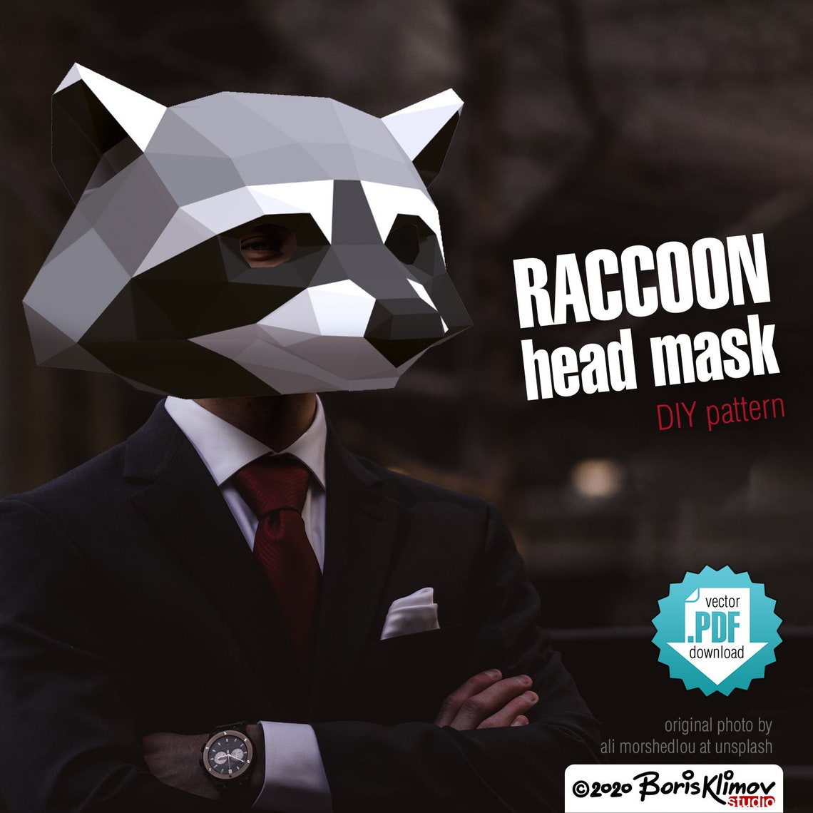Raccoon DIY 3d Paper Head Mask Pattern Digital Layout | Etsy