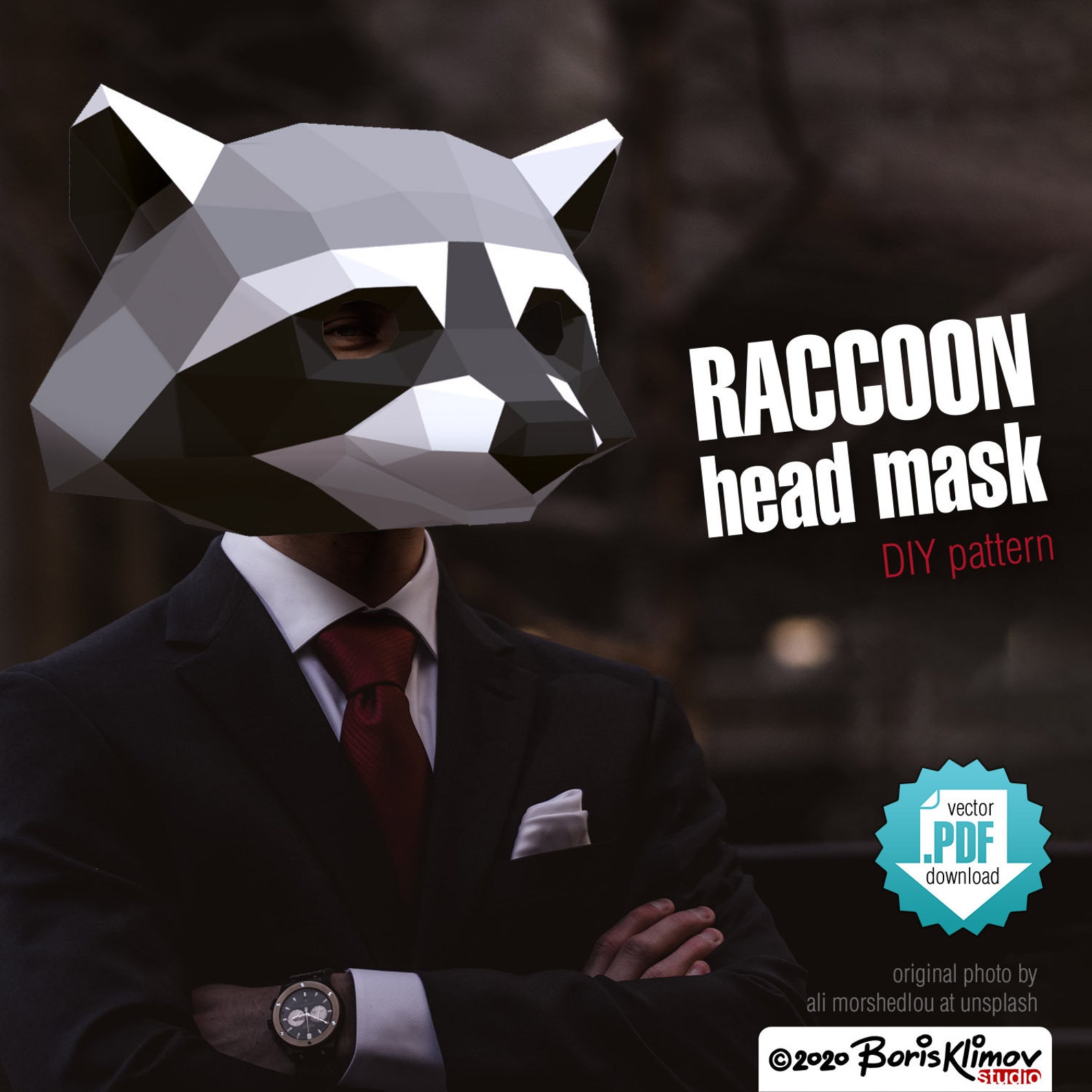 Raccoon DIY 3d Paper Head Mask Pattern Digital Layout | Etsy