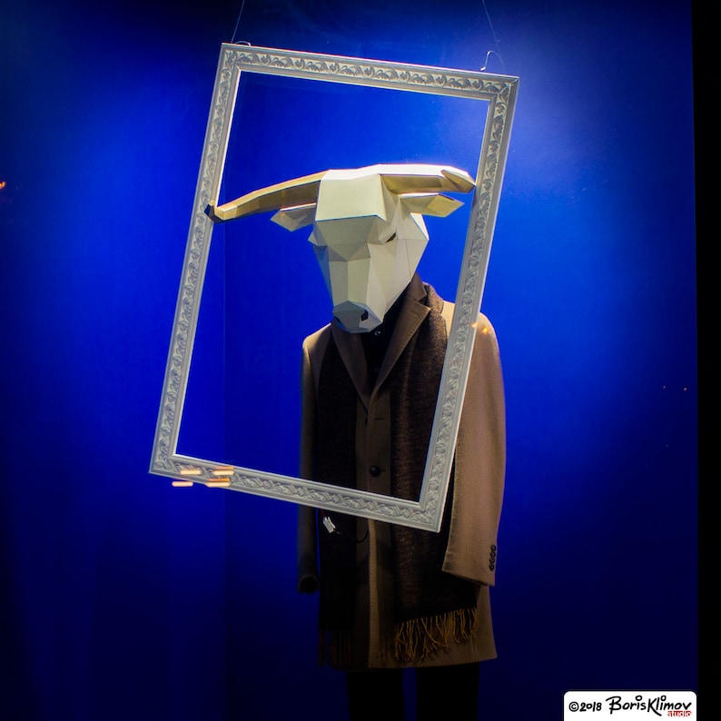 BULL 3d Head Mask, DIY Layout, Digital Pattern for Papercraft. Model ...