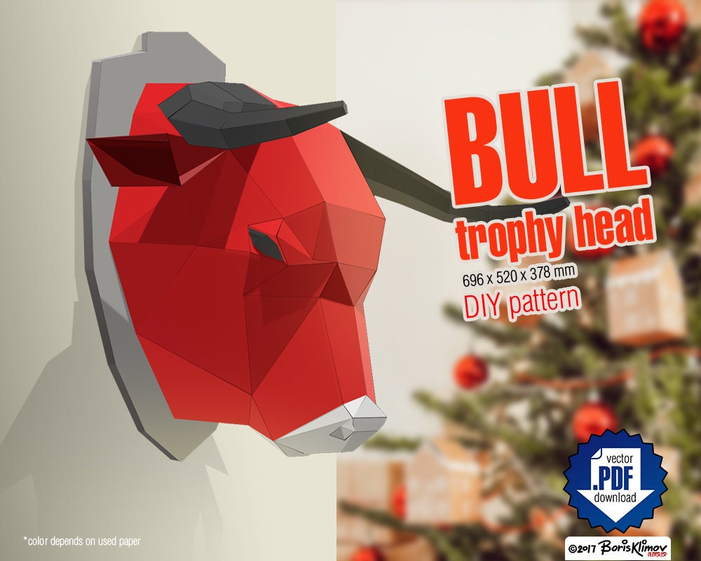 Bull Trophy Head 3d Model DIY Layout Pattern for Paper | Etsy