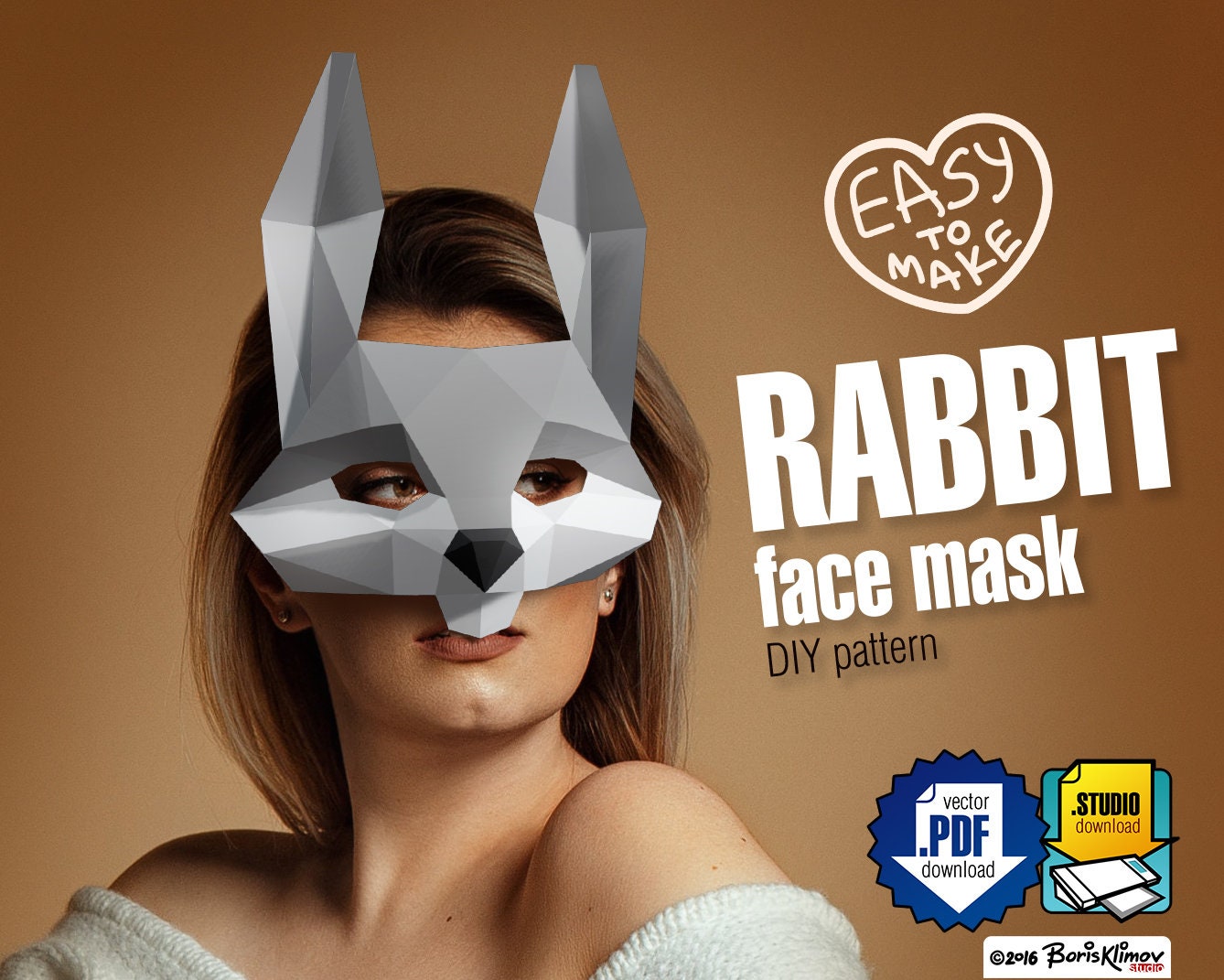 Rabbit DIY 3d Paper Face Mask Pattern Digital Layout - Etsy