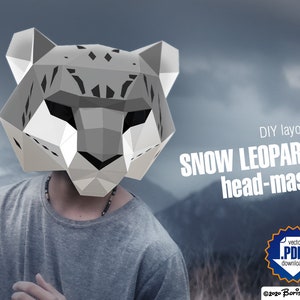 Snow Leopard Papercraft 3d DIY Paper Mask, DIY Layout, Digital Pattern ...