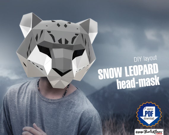 Snow Leopard Papercraft 3d DIY Paper Mask DIY Layout Digital | Etsy