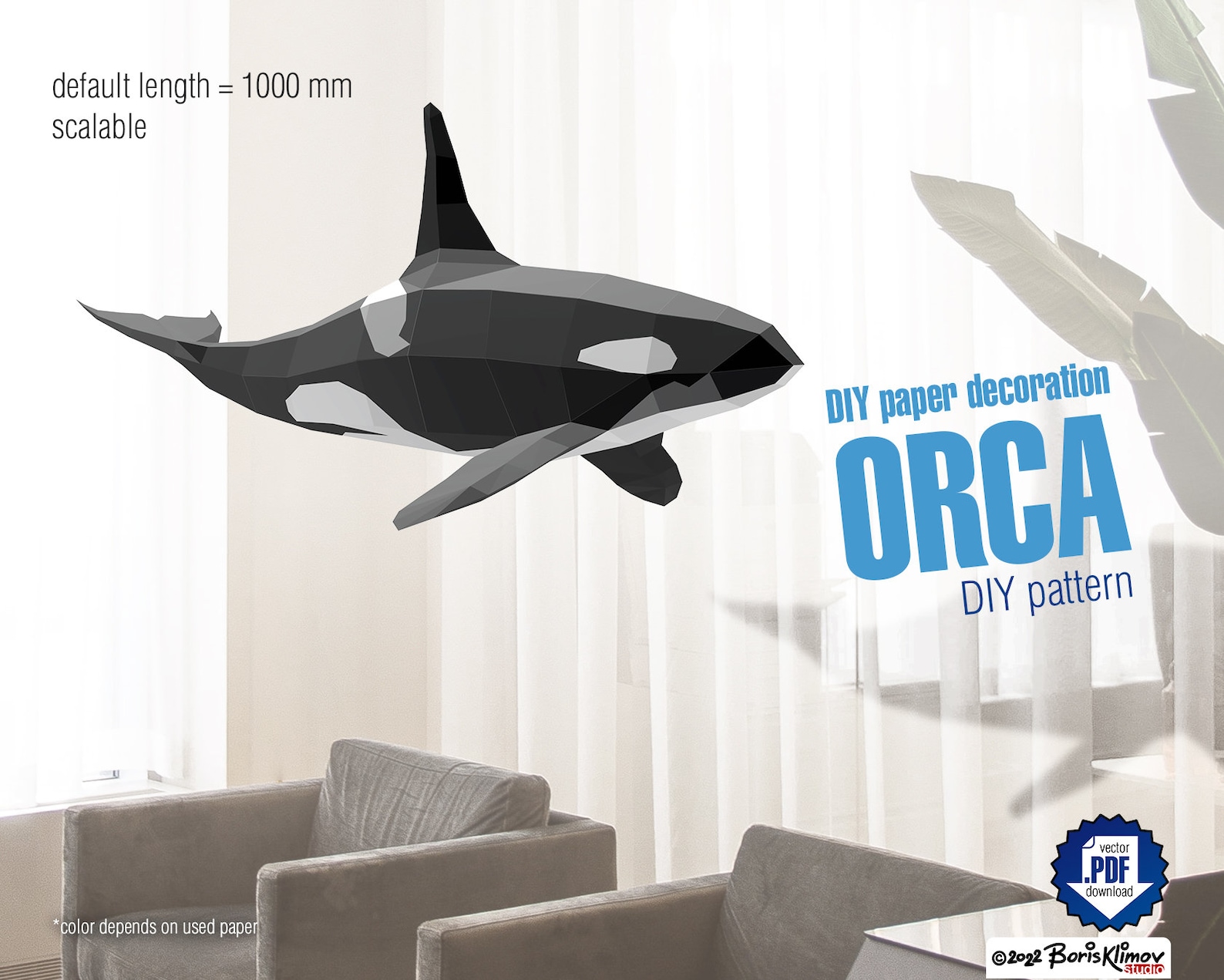 Orca DIY Papercraft Low Poly 3d Model - Digital Pattern. Pdf (scalable ...