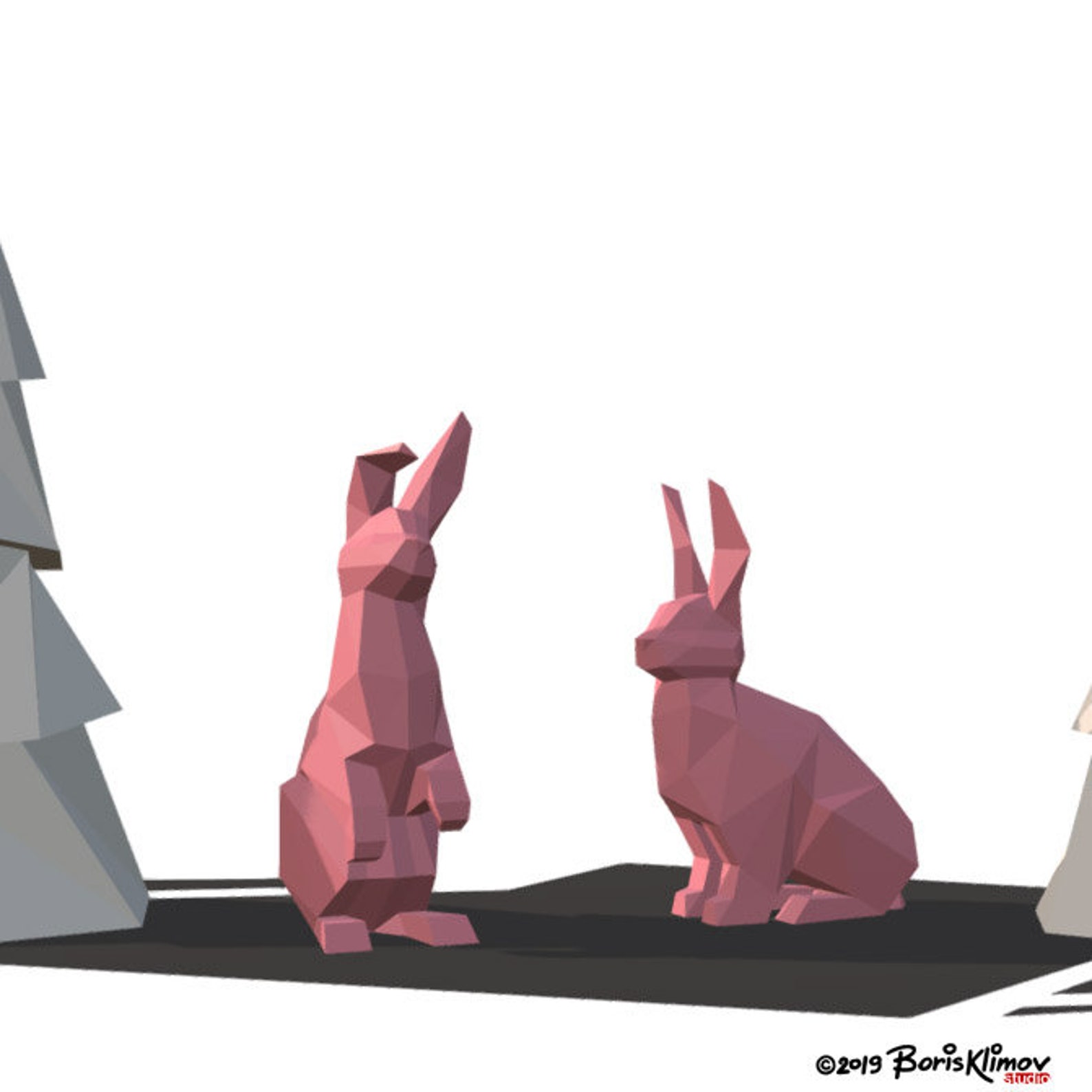 Rabbit and Bunny, Paper 3d Sculpture, DIY Layout Pattern. Decor Figures ...