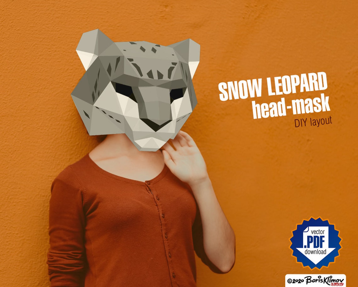 Snow Leopard Papercraft 3d DIY Paper Mask, DIY Layout, Digital Pattern ...