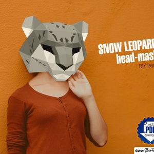 Snow Leopard Papercraft 3d DIY Paper Mask, DIY Layout, Digital Pattern ...