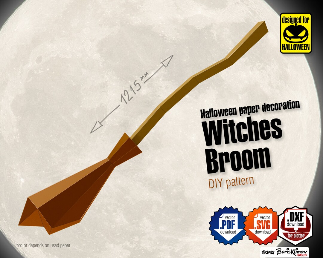 Witches Broom. Halloween 3d Paper Props, DIY Papercraft Layout, Digital ...