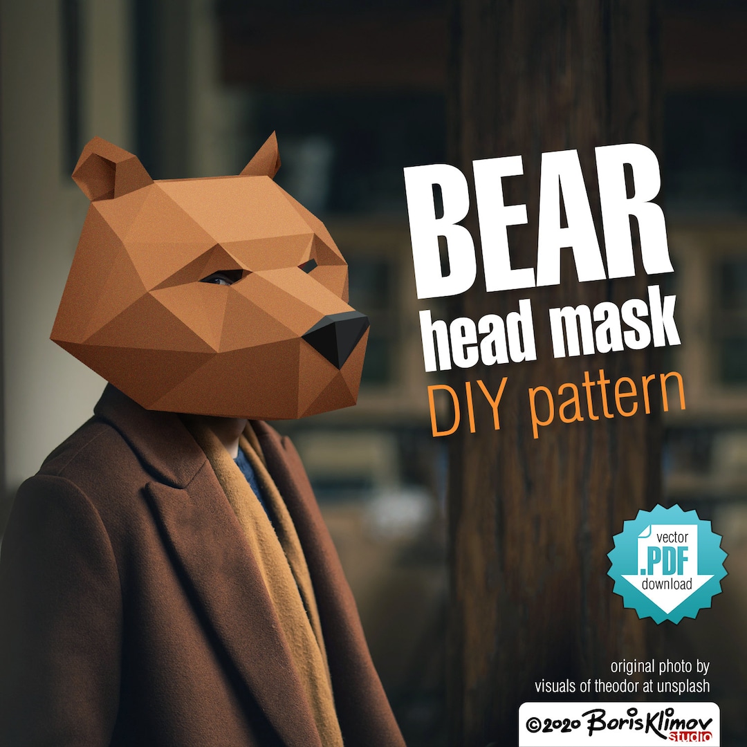 Bear DIY 3d Paper Head Mask Pattern, Digital Layout - Etsy