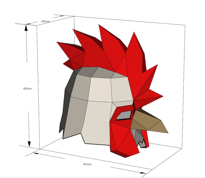 Rooster DIY 3d Paper Head Mask Pattern, Digital Layout PDF - A4 - Etsy