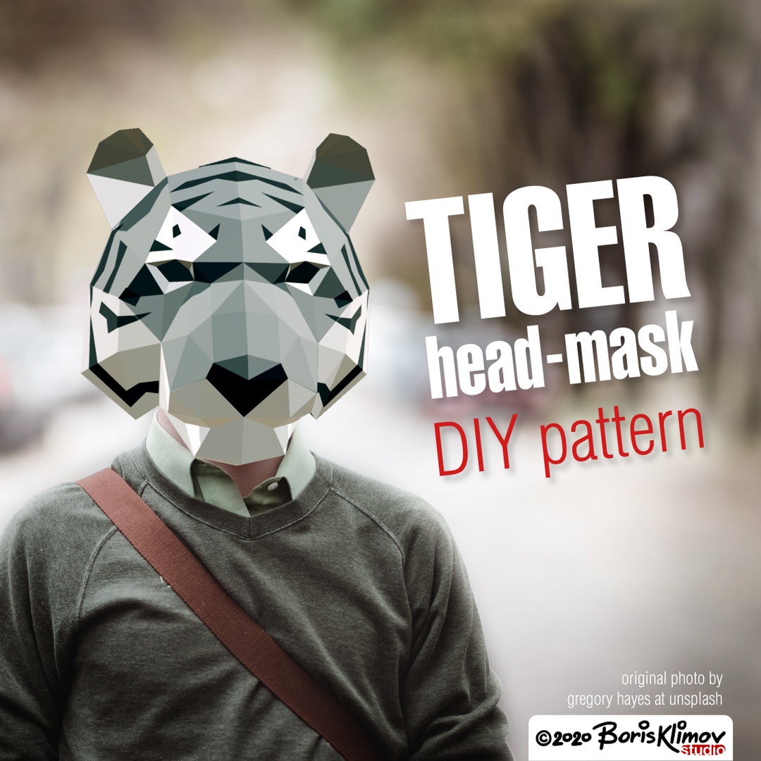 TIGER 3d Head Mask, DIY Layout, Digital Pattern for Papercraft. Model ...