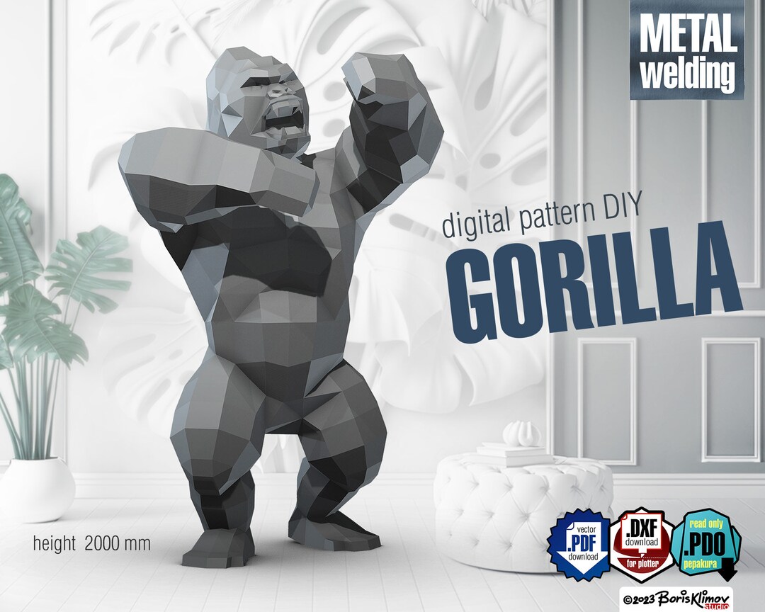 Gorilla Digital Plan for DIY Metal Welding a Low Poly 3d Model. Scheme .pdf, CNC Cutting .dxf ...