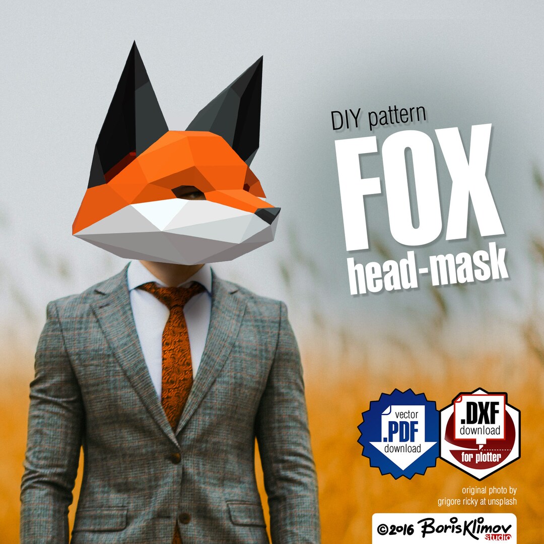 Fox 3d Head Mask, DIY Layout, Digital .pdf Pattern for Papercraft ...