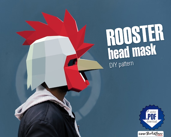 Rooster DIY 3d Paper Head Mask Pattern Digital Layout PDF | Etsy