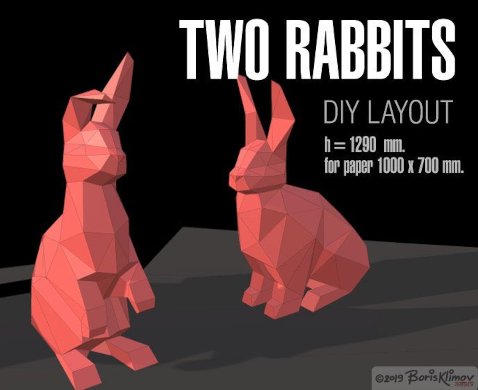 Rabbit and Bunny, Paper 3d Sculpture, DIY Layout Pattern. Decor Figures ...