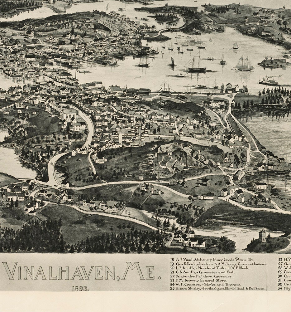 Vinalhaven Maine Birdseye View 1893 - Fine Art Reproduction - Etsy