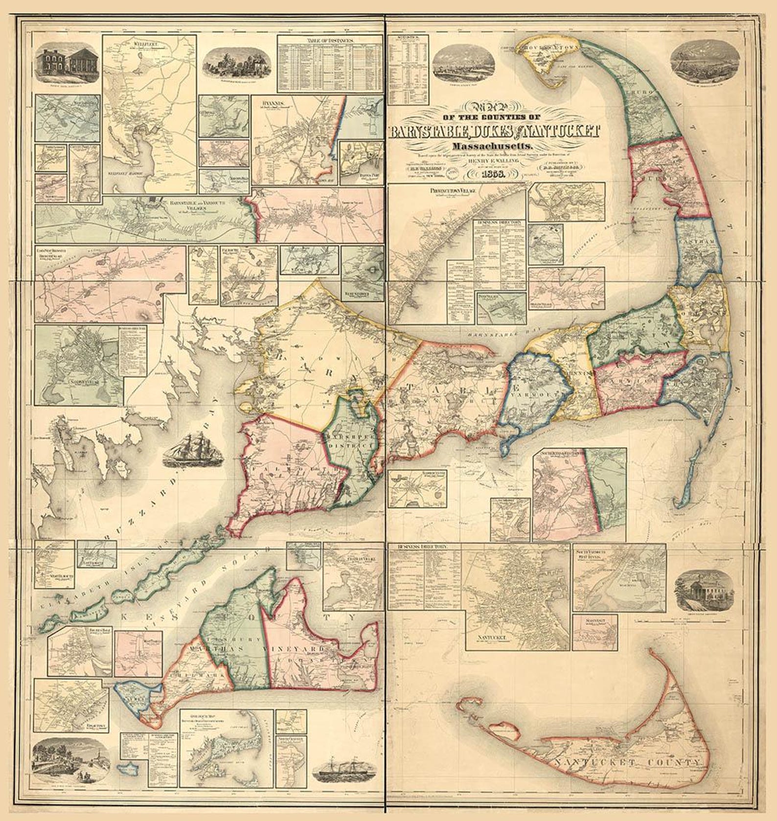 Cape Cod Vintage Map Print Including Martha's Vineyard and Nantucket ...