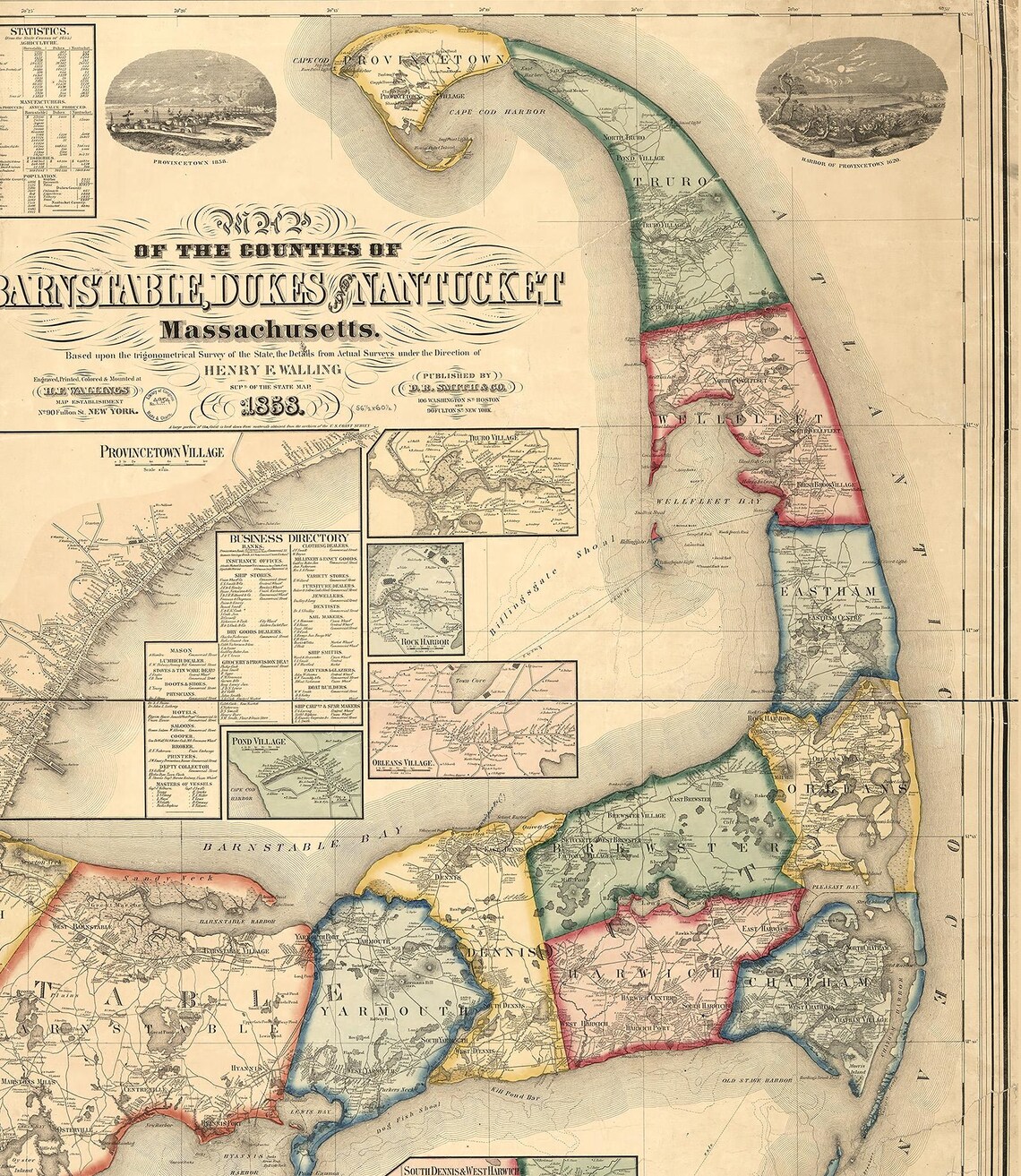 Cape Cod Vintage Map Print Including Martha's Vineyard and Nantucket ...