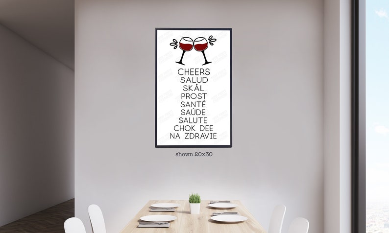 Digital Print Cheers in Different Languages Toasts Around the World Kitchen Bar Game Room Man ...