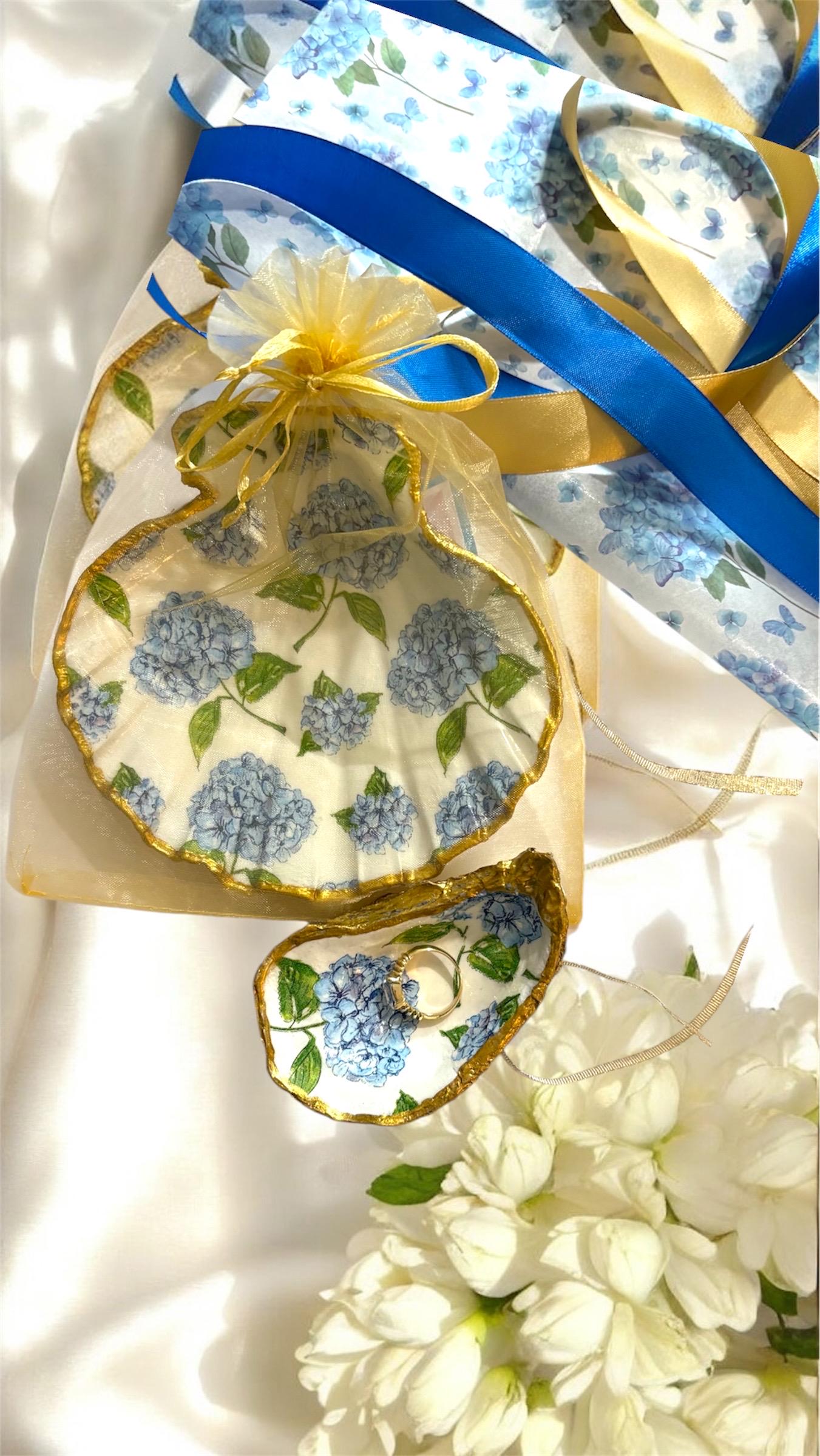 Blue Hydrangeas Oyster Ring Holders / Seashells Trinket Dish /shell ...