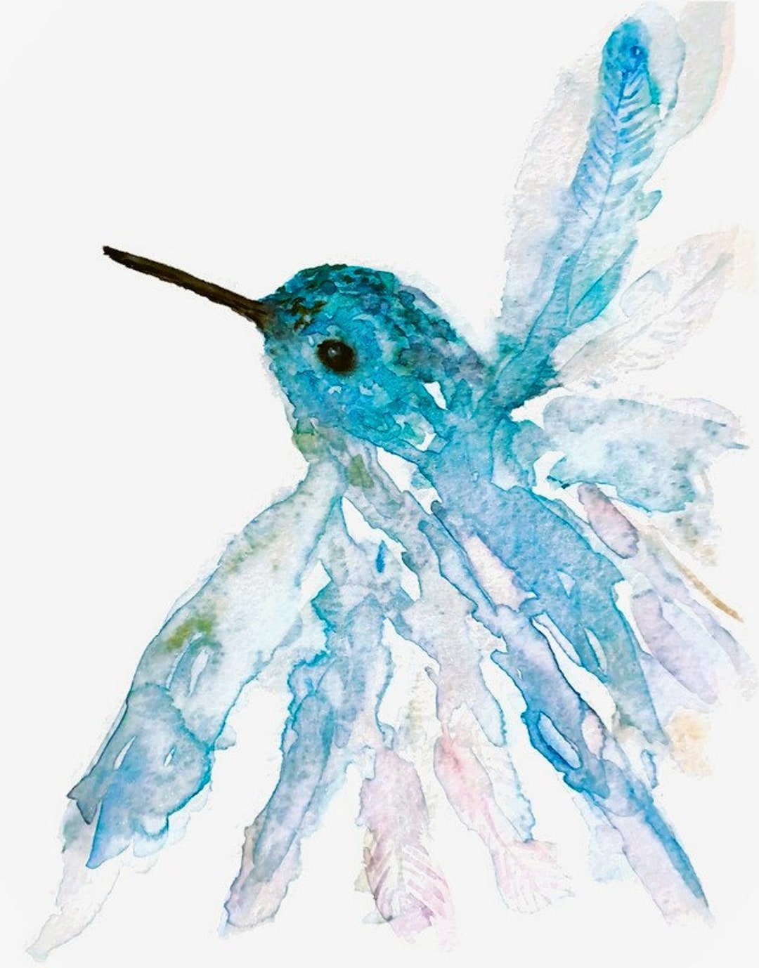 BLUE BIRD Original Watercolor Painting, Glittery Hummingbird Original ...