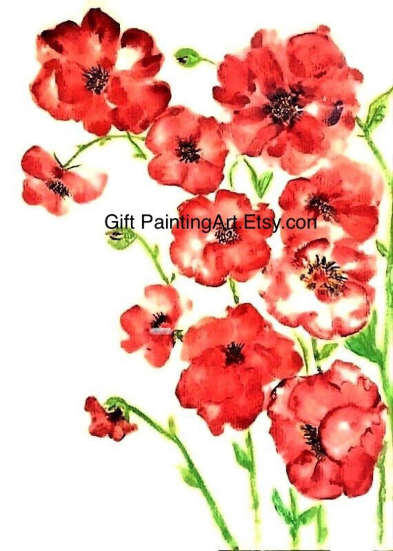 Red Flowers Printable Painting Floral Print Flowers Art INSTANT ...