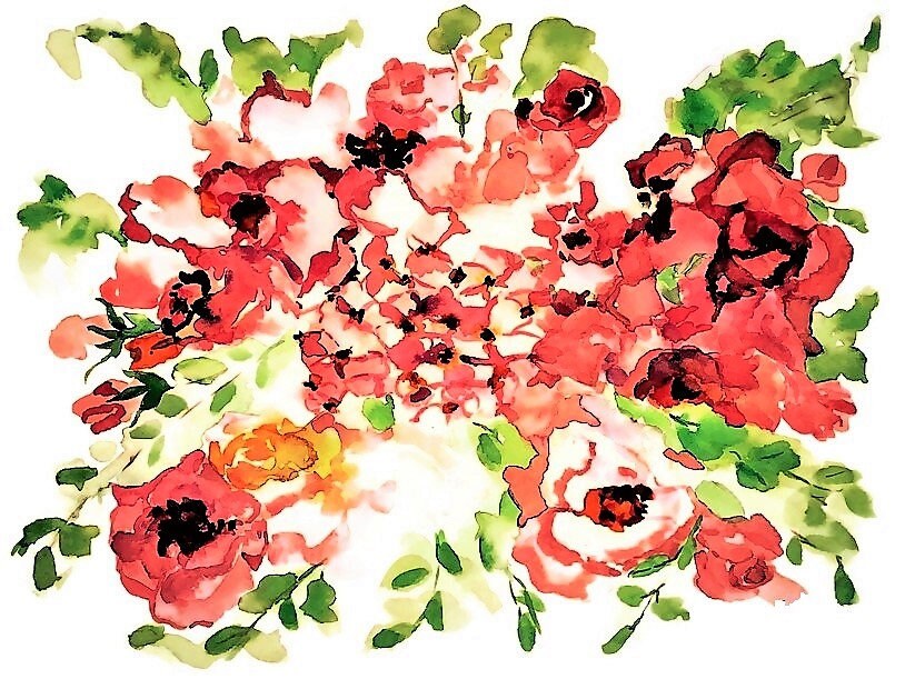 Red Bouquet Floral Print, Flowers Art INSTANT DOWNLOAD Printable Wall ...