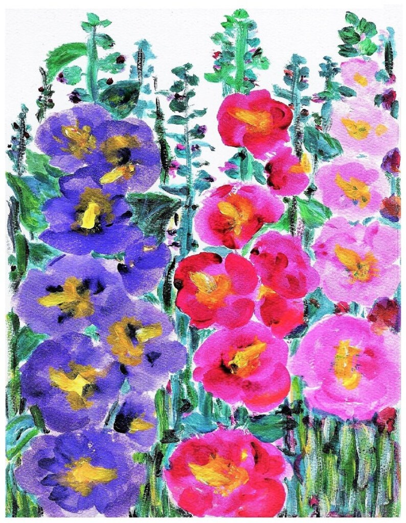 Mallow Floral Print Hollyhocks Printable Flowers Art INSTANT - Etsy