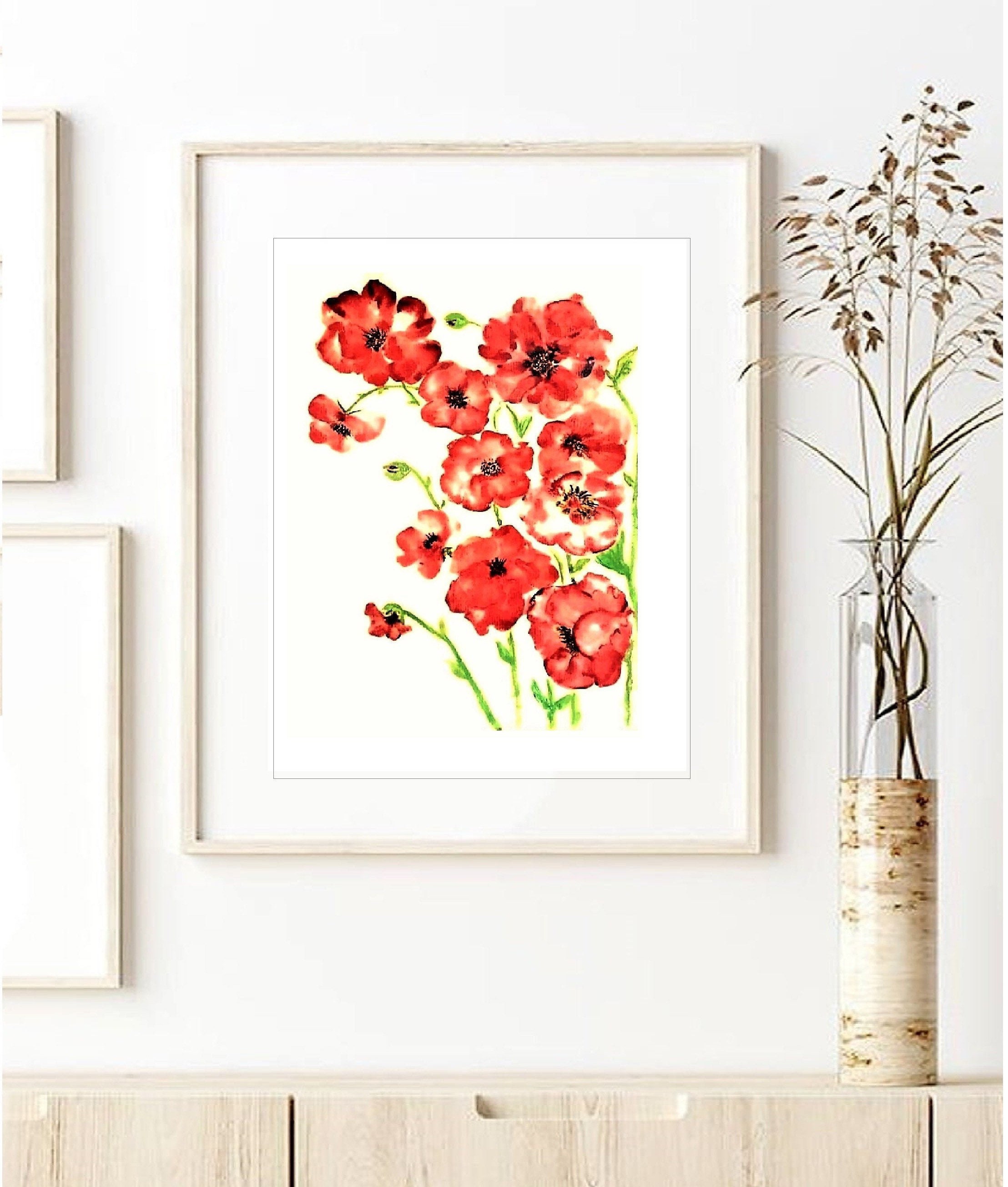 Red Flowers Printable Painting Floral Print Flowers Art INSTANT ...