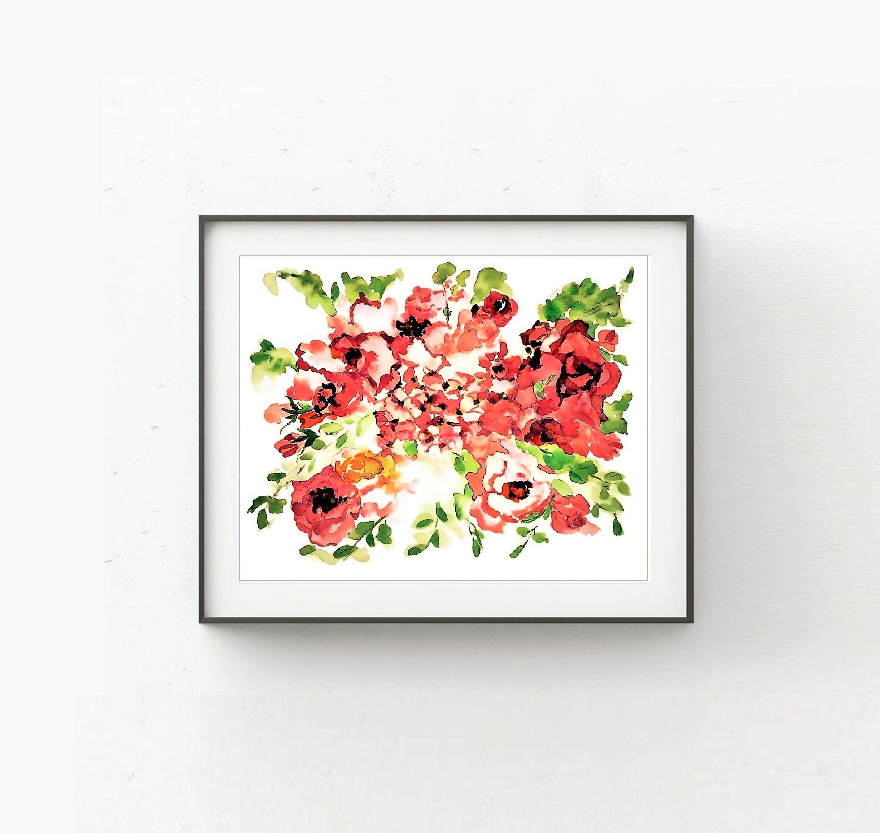 Red Bouquet Floral Print, Flowers Art INSTANT DOWNLOAD Printable Wall ...