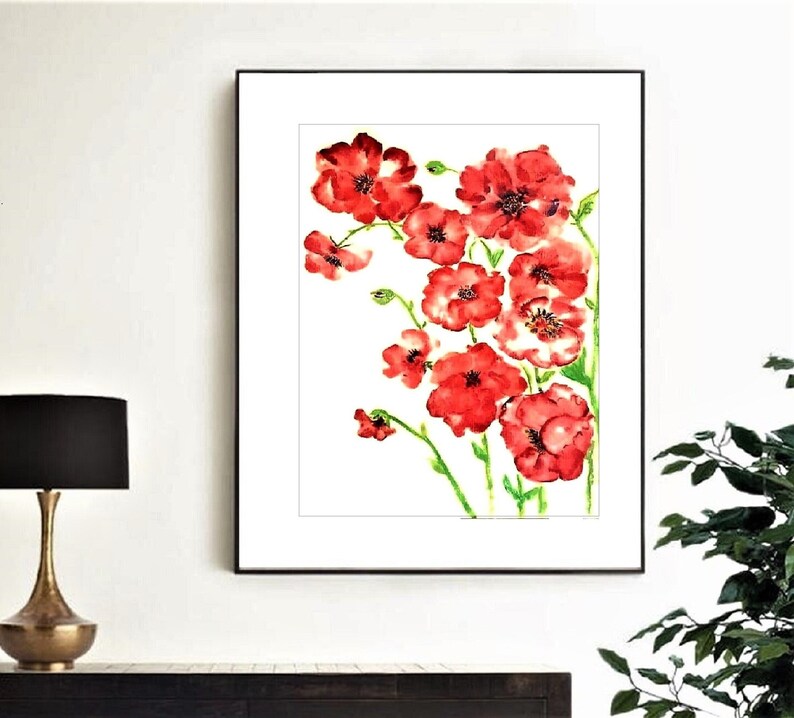 Red Flowers Printable Painting Floral Print Flowers Art INSTANT ...
