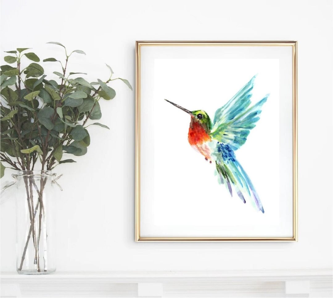 Colorful Hummingbird Watercolor Print, Hummingbird Digital Images in ...