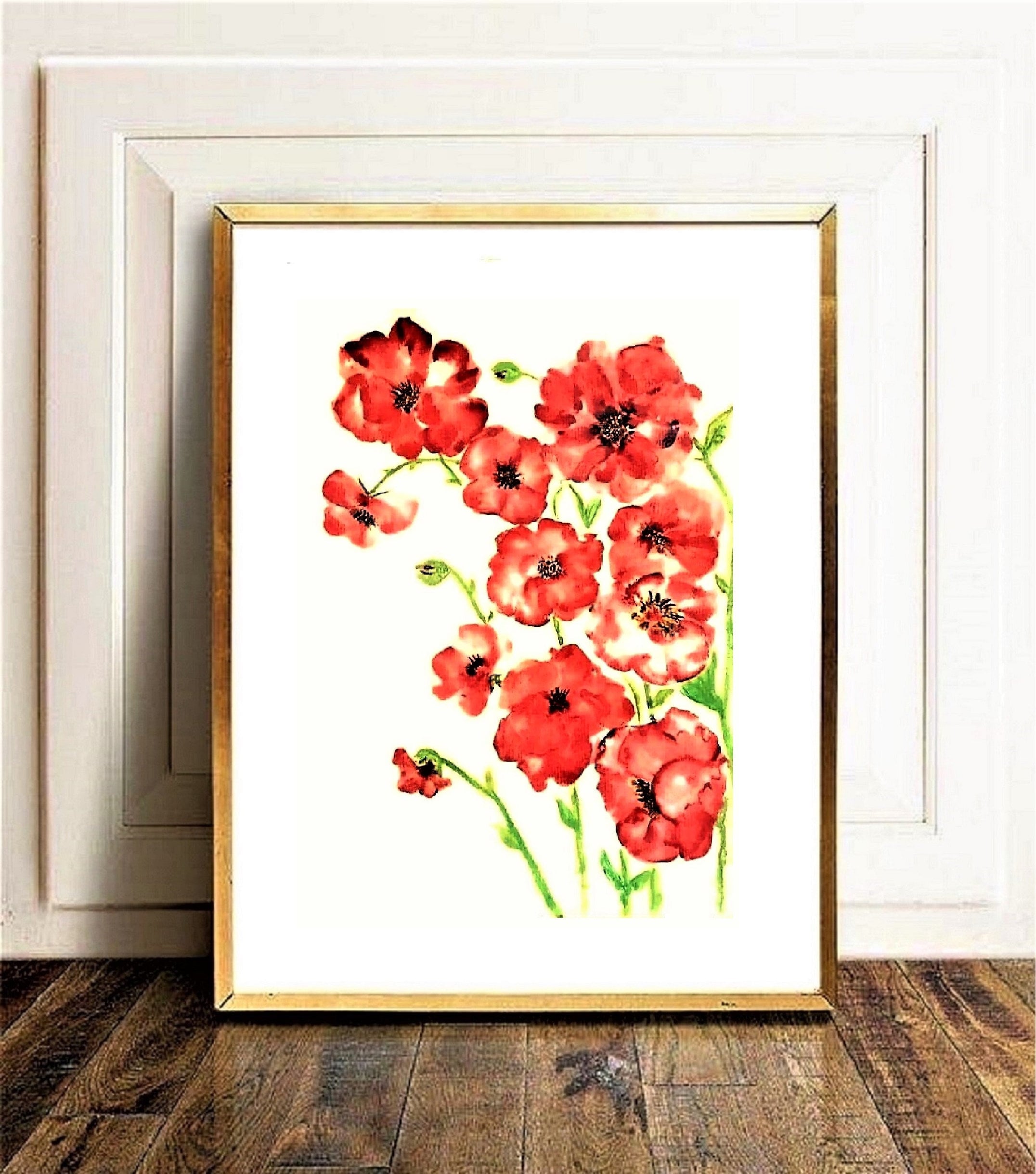 Red Flowers Printable Painting Floral Print Flowers Art INSTANT ...