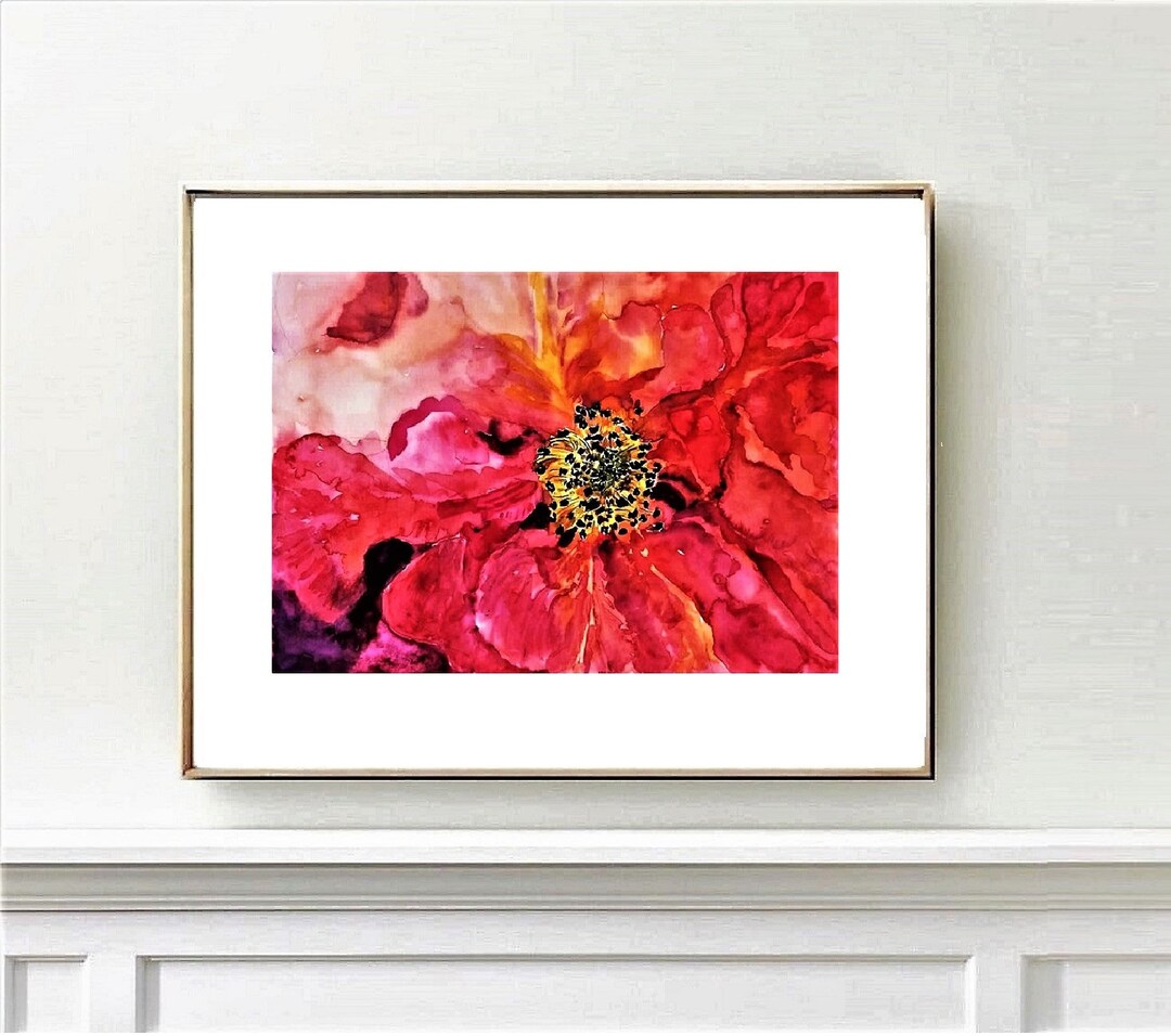 Red Flower Painting Printable Flowers Art INSTANT DOWNLOAD Red Rose ...