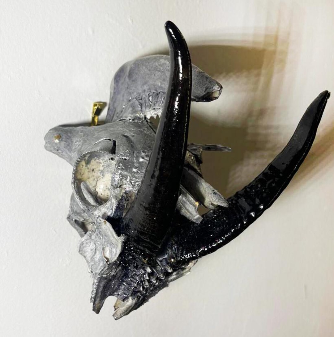 Crowched Goat Skull Wall Mount Handcrafted Rustic Decor Boho Farmhouse ...