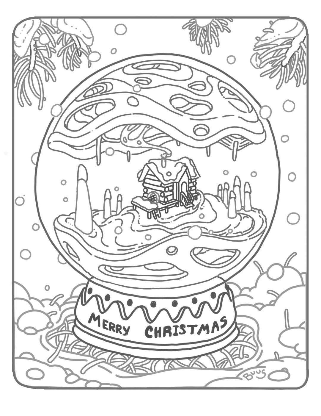 Snow Globe Christmas Coloring Page - Etsy