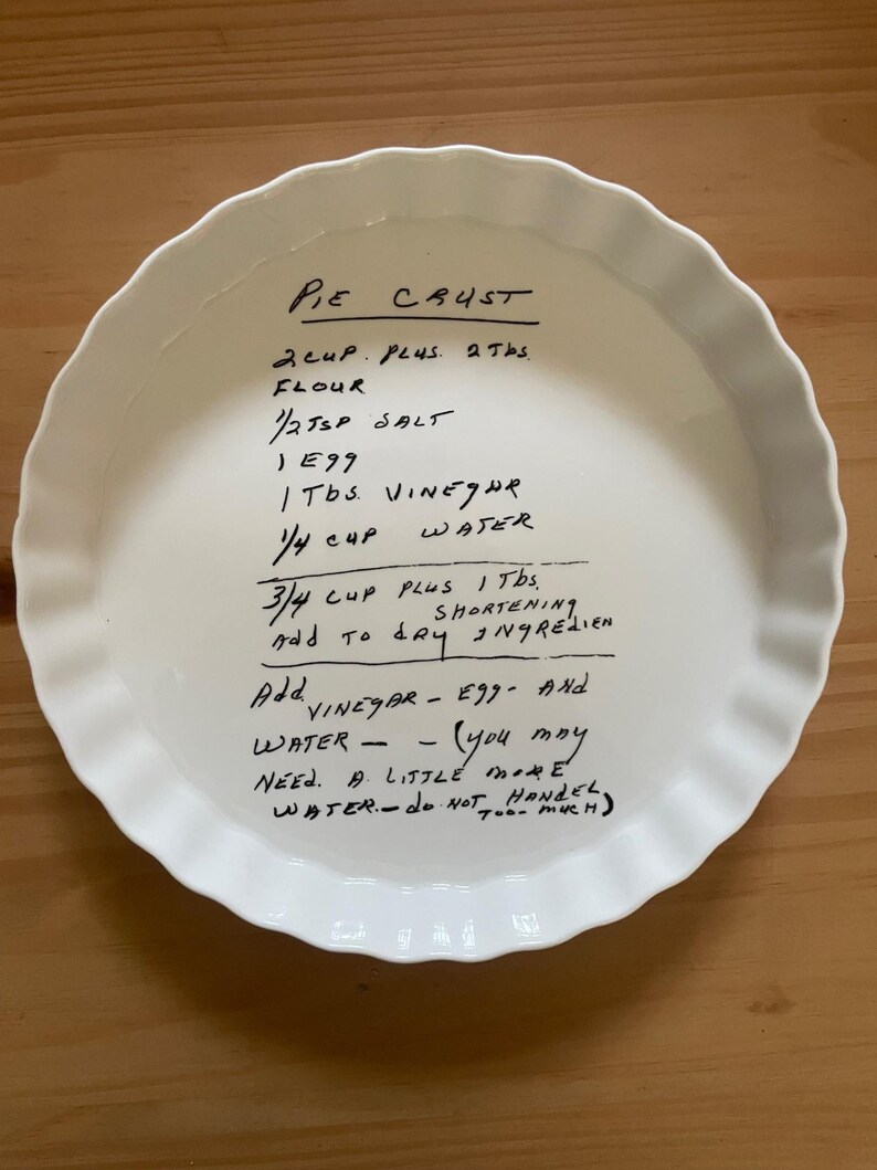 Handwritten Recipe Quiche/deep Dish Pie Plate - Etsy