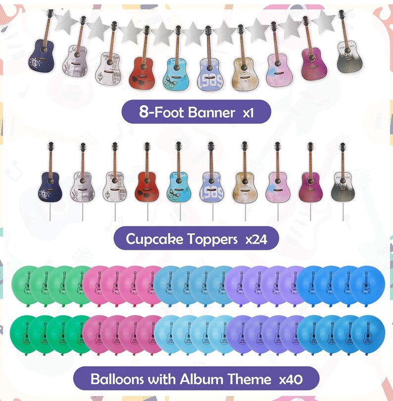 Guitar Taylor Swift Themed Birthday Decor Balloons Cupcake Topper ...