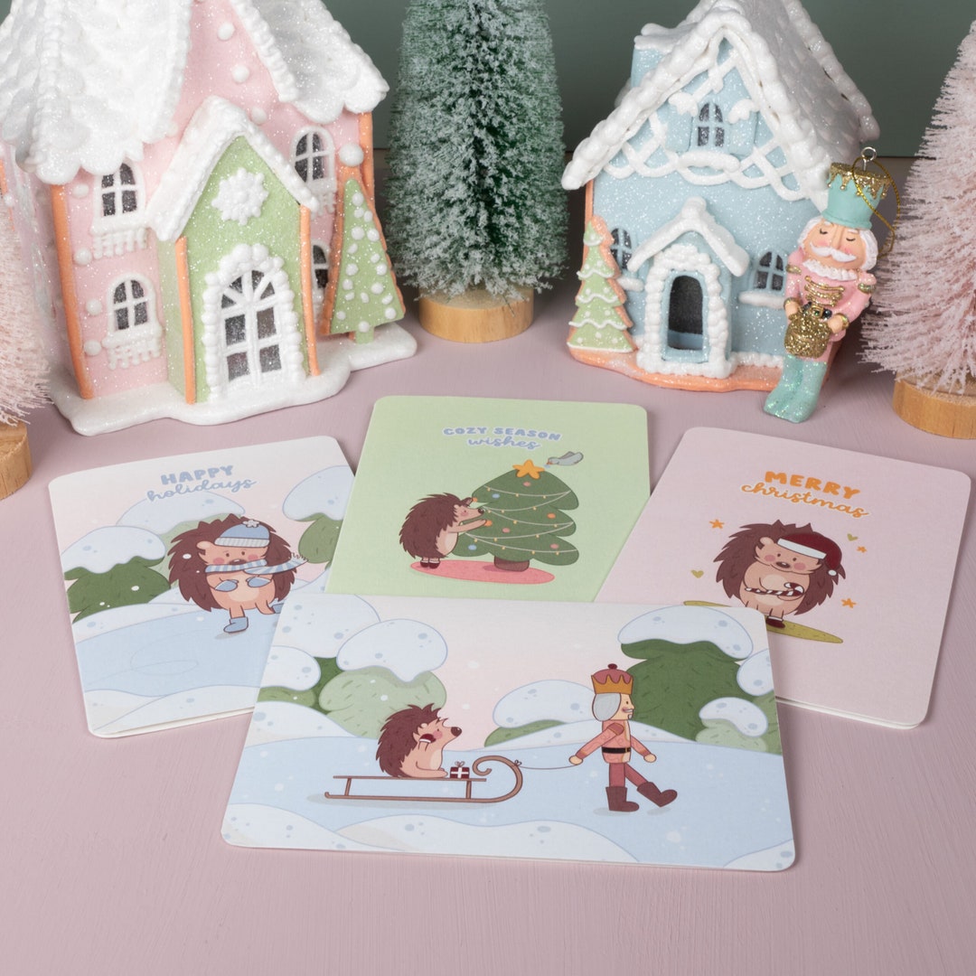 Greeting Cards Bundle Christmas Cards Hedgehog Pastel - Etsy