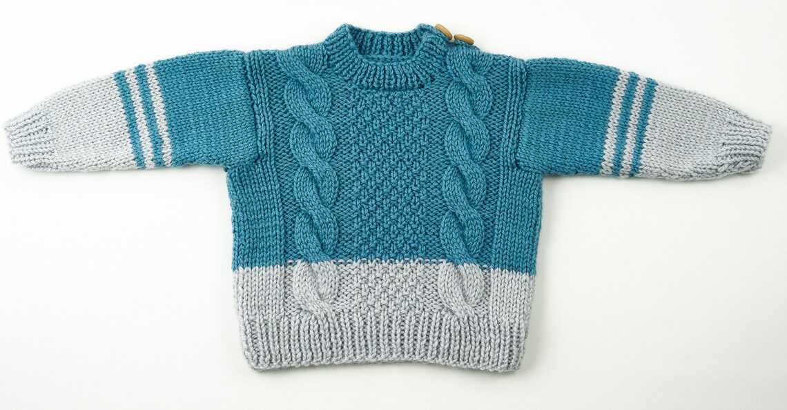 Blue Gray Boy's Girl's Kid's Handmade Hand Knit Wool Warm Sweaters 2- 3 ...