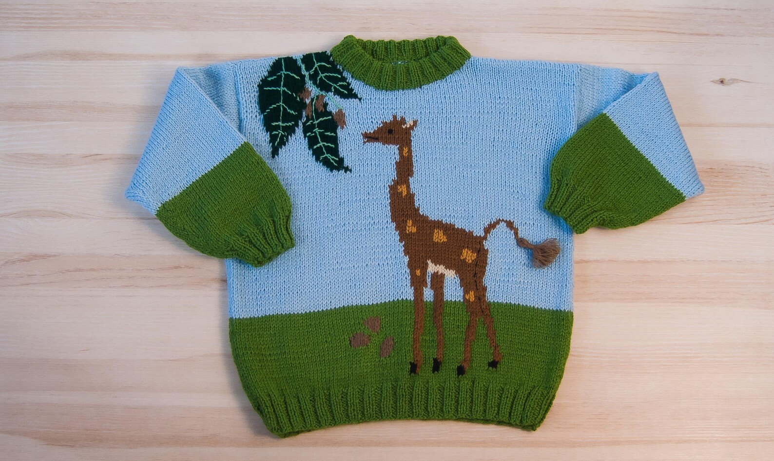 Blue Hand Knit Giraffe Animal Kid's Boy's Girl's Sweater 4 Years Kid's Knit Jumper Soft Warm ...