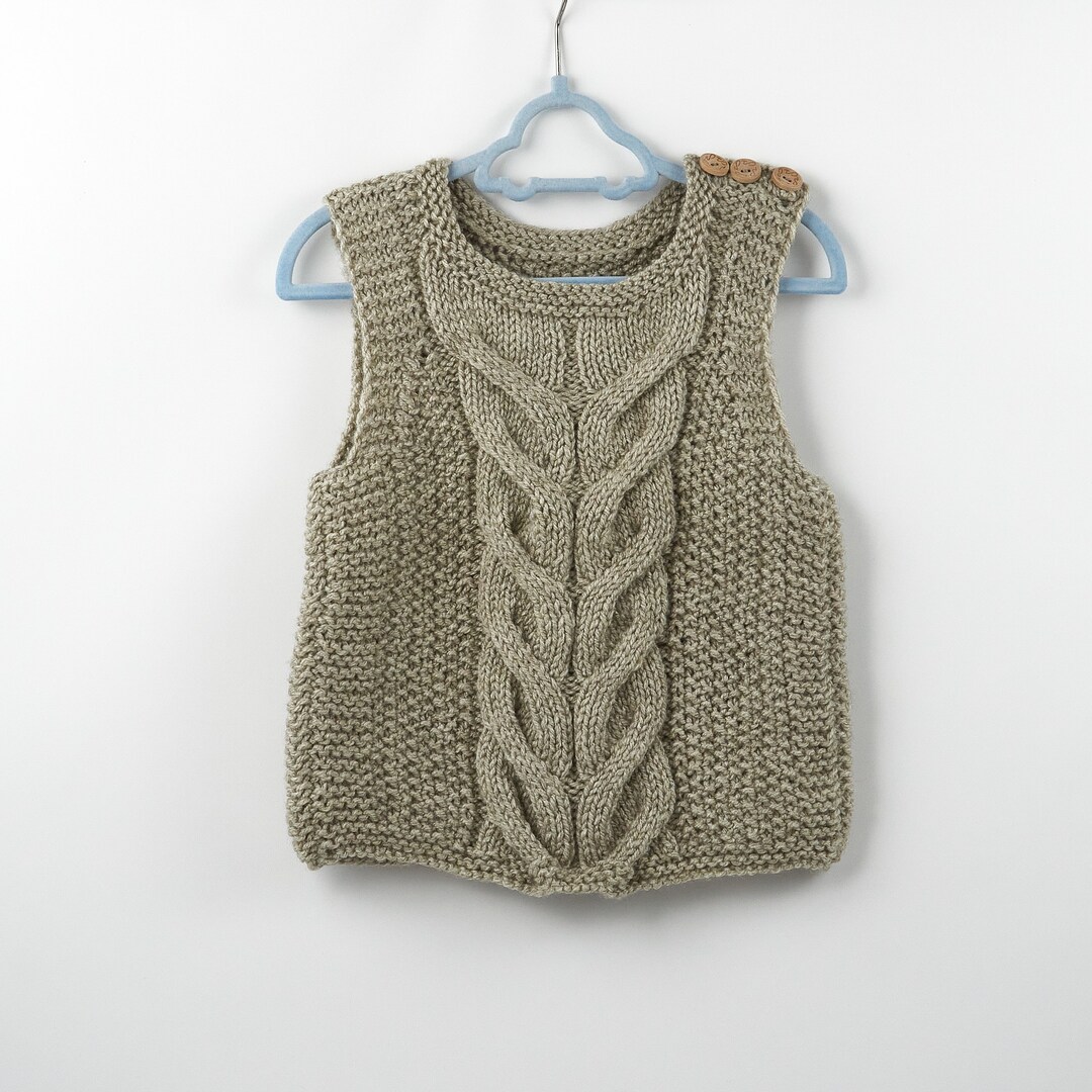 Gray Beige Kid's Hand Knit Vest Cable Children's Vest Handmade Warm ...