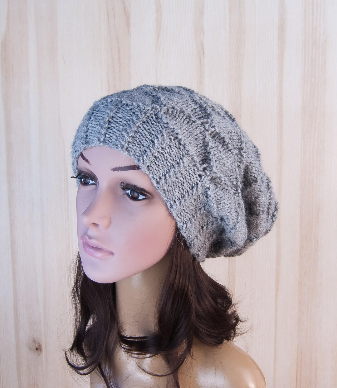 Gray Hand Knit Women's Hat Gray Winter Slouchy Beanie Women's Hat ...